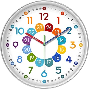 Amazon.com: XFM Kids Wall Clock12 Inch Silent Non Ticking Kids Teaching ...