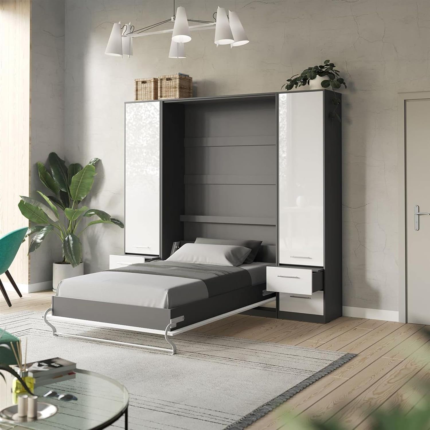 BB Loisir Lit escamotable +2 Placards Vertical 140x200+(50x2) cm Lit ...