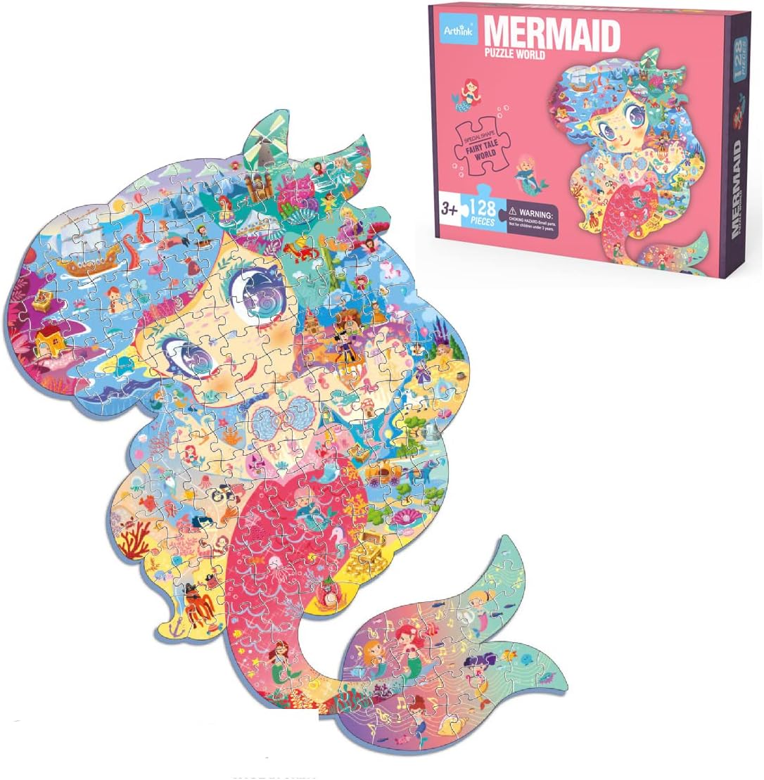 Amazon.com: Mud PIe Kids Mermaid Magical Shaped Puzzle : Toys & Games