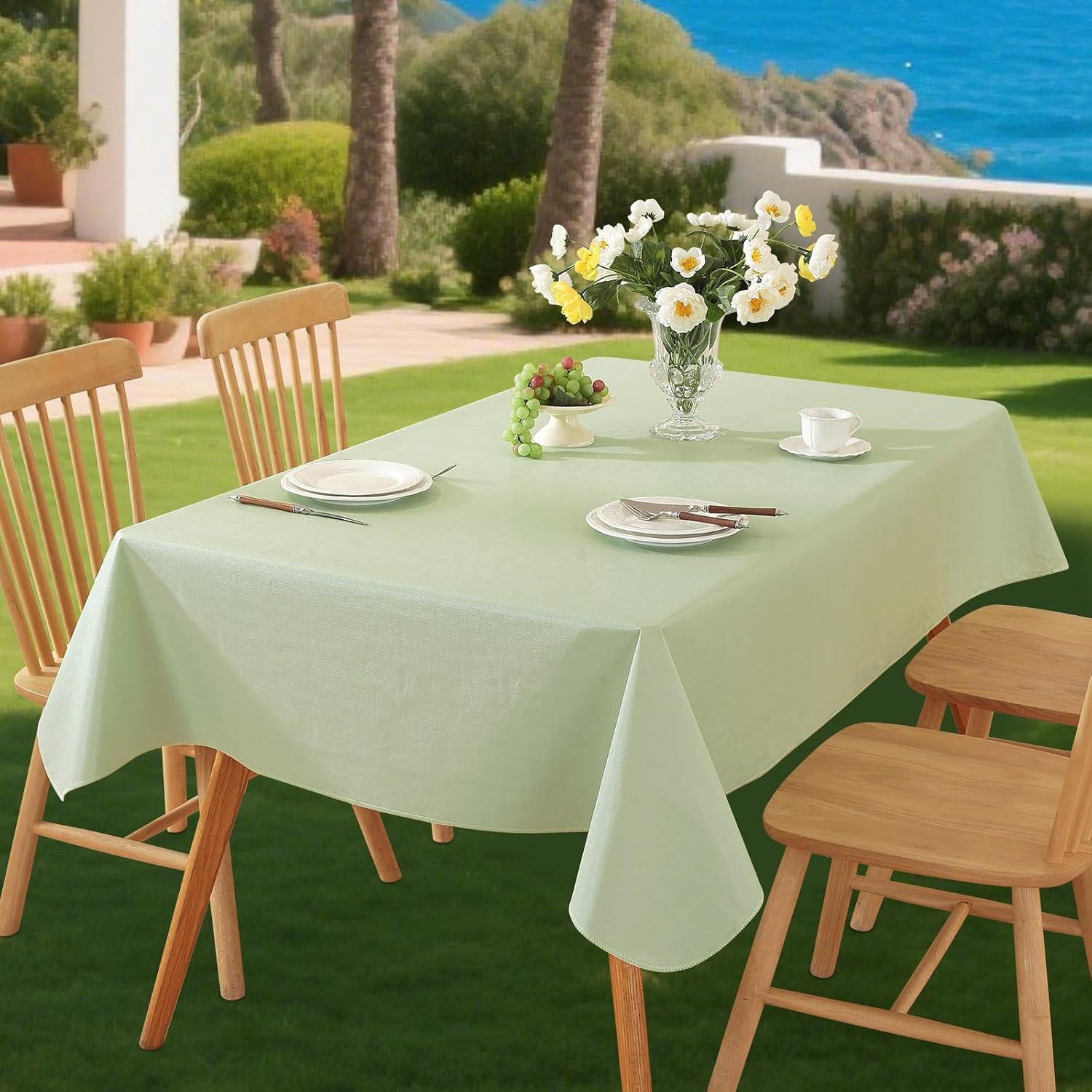 Amazon.com: Rectangle Tablecloth Wipeable Vinyl Tablecloths with ...