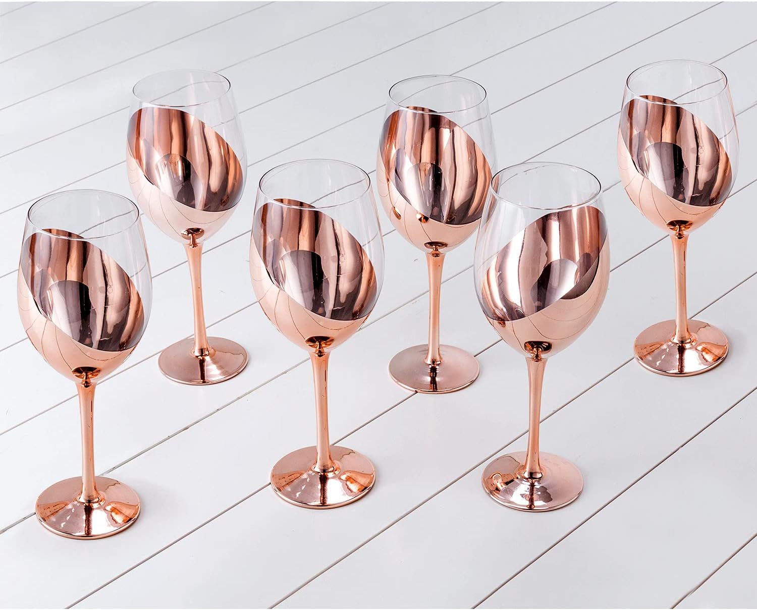 Amazon.com | MyGift 14 oz Elegant Copper-Toned Stemmed Wine Glasses ...