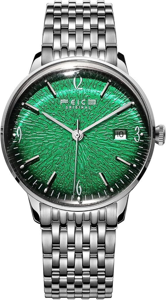 FEICE Herren-Armbanduhr, Smaragd, Automatikuhr, Vintage-Grün, Edelstahl ...