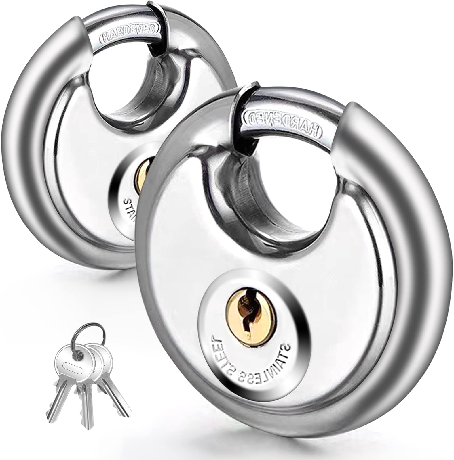 Stainless Steel Discus Keyed Padlock with 2 Keys Heavy Duty Rustproof ...