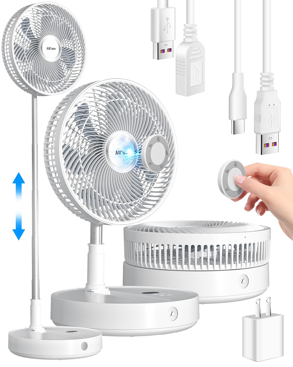 AICase Stand Fan,12 inch Folding Portable Telescopic Floor/Desk Fan ...