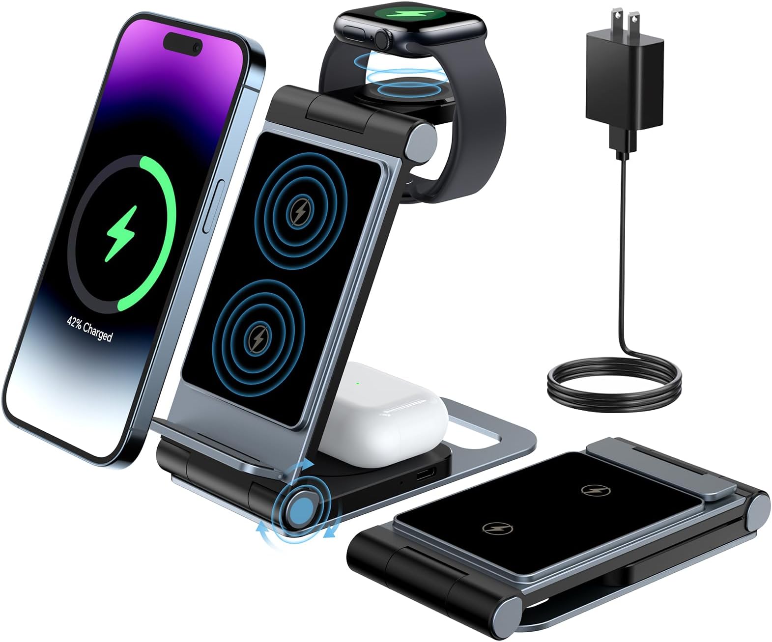 Bolvunes Wireless Charging Station, Foldable 3 in 1 Foldale Wireless ...