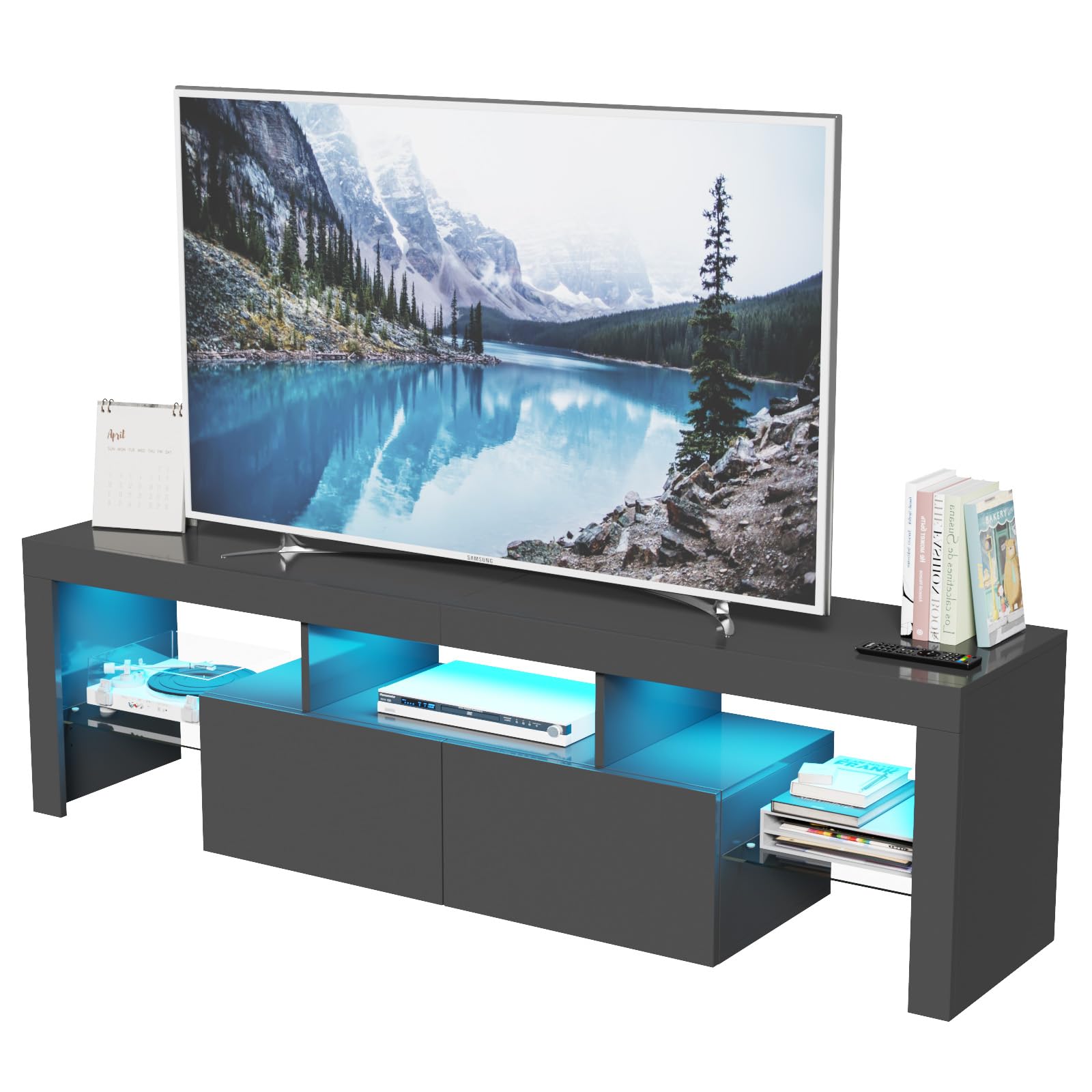 Advwin TV Cabinet with LED Lights, 160cm Modern Entertainment Center TV ...