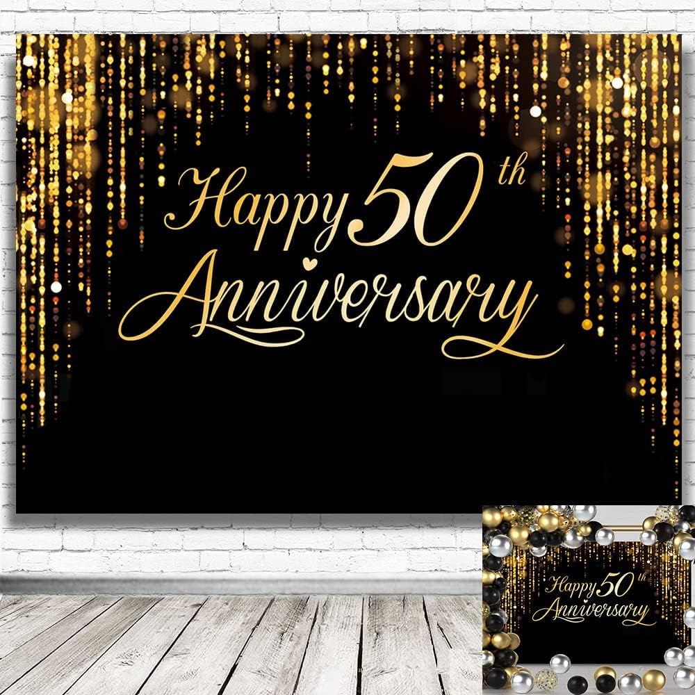 Amazon.com : HTDZZI Golden 50th Wedding Anniversary Decorations, Happy ...