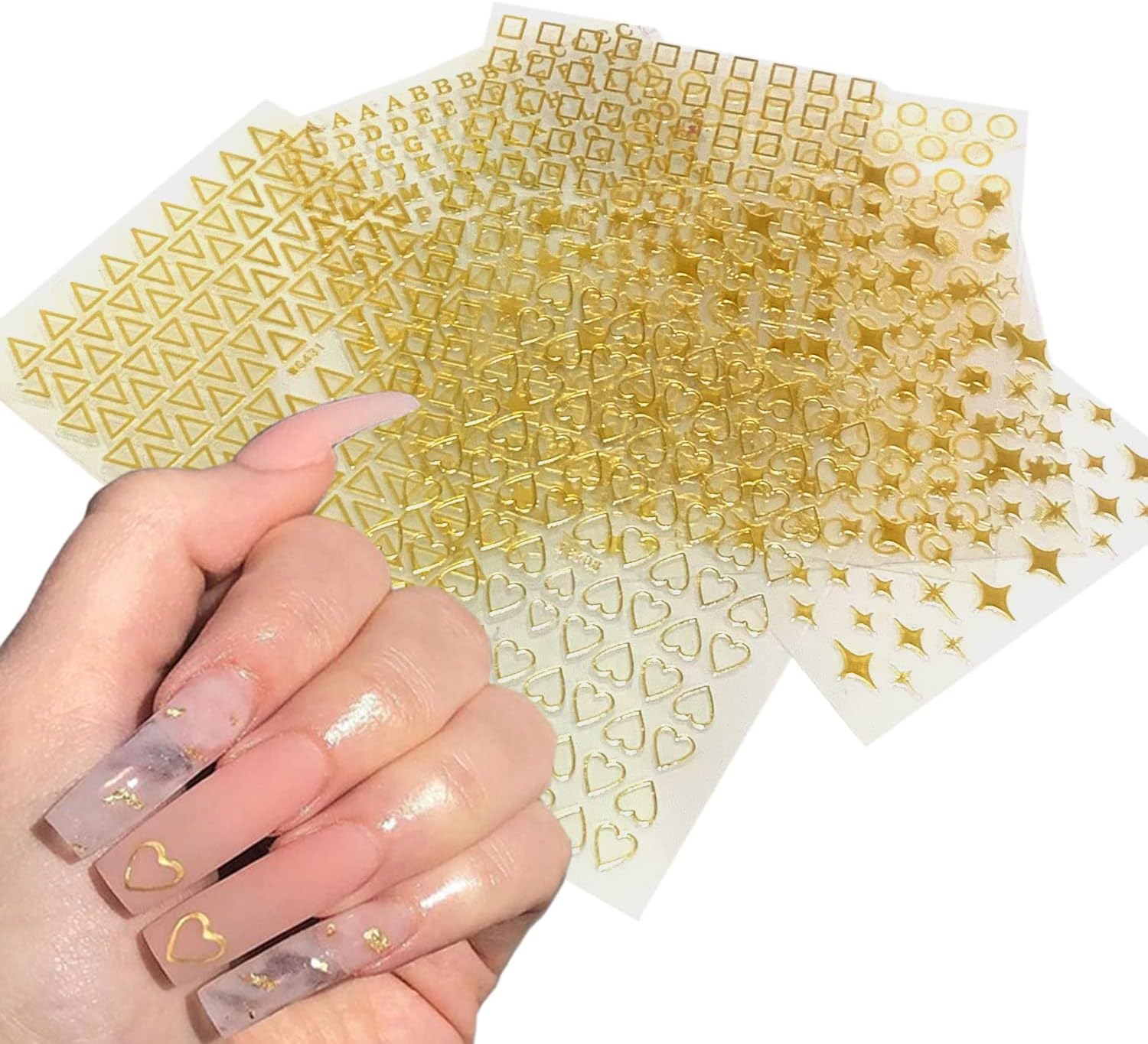 Amazon.com: Gold Geometry Nail Art Stickers, Love Heart Letters Stars ...