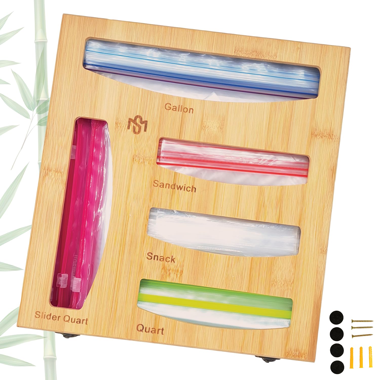 Bamboo Ziplock Bag Storage Box Baggie Organizer for Drawer or Wall ...