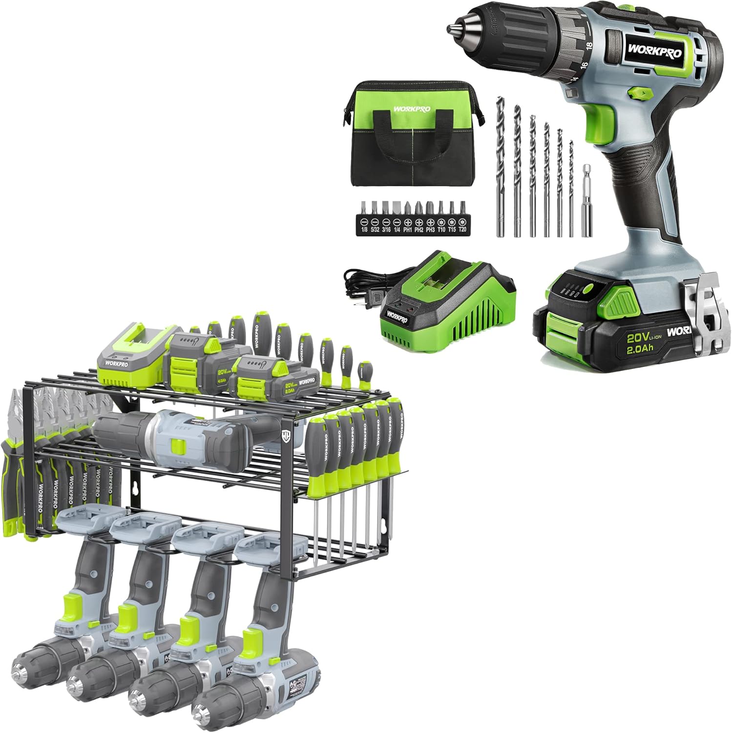 Amazon.com: WORKPRO 20V Cordless Drill Driver Kit & WORKPRO Power Tool ...