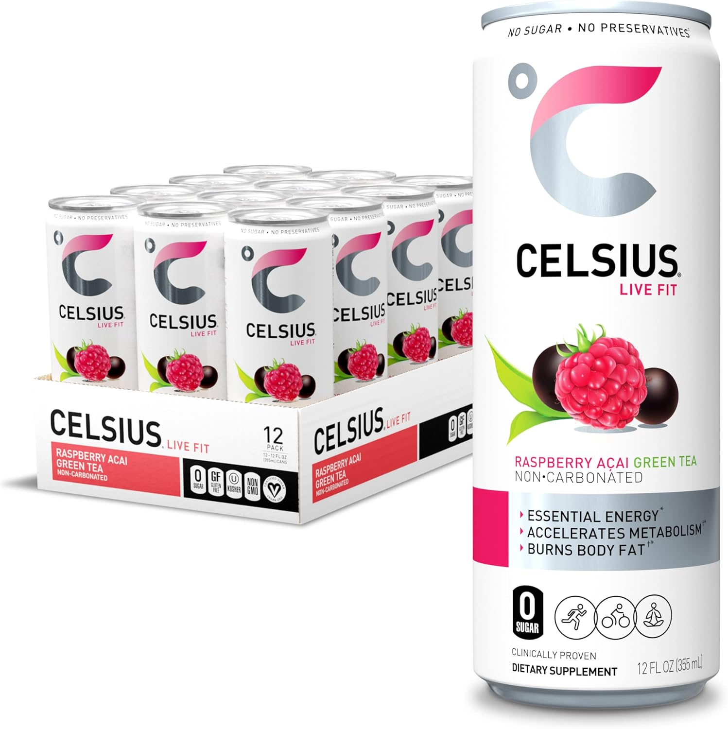 Celsius Raspberry Acai Green Tea Non-Carbonated Fitness Drink ...