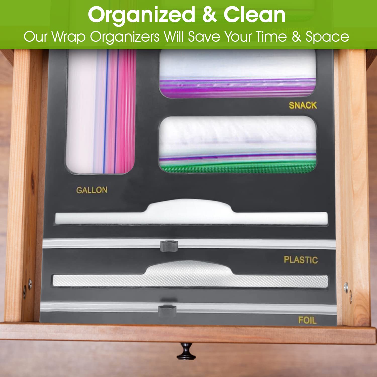 OLTS 6-in-1 Kitchen Drawer Organizer for Ziplock Bags, Foil, and Wrap ...