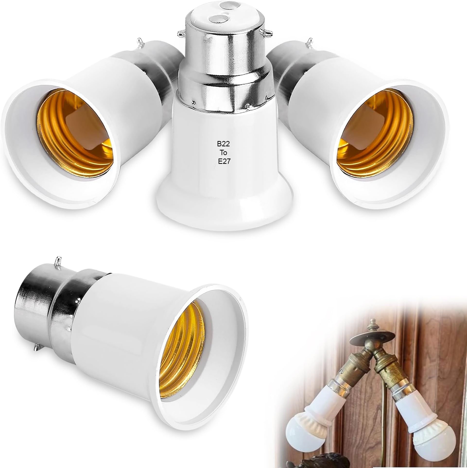 GLUN® LED Bulb Holder Converter, Pack of 4 (B22 Pin to E27 Ring) Holder ...