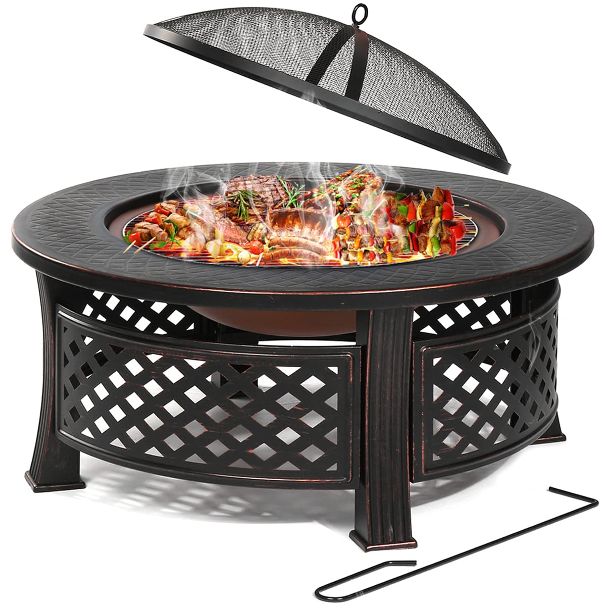 Buy 32 Inch Fire Pit Table for Outside Round Metal Firepit Outdoor Wood ...