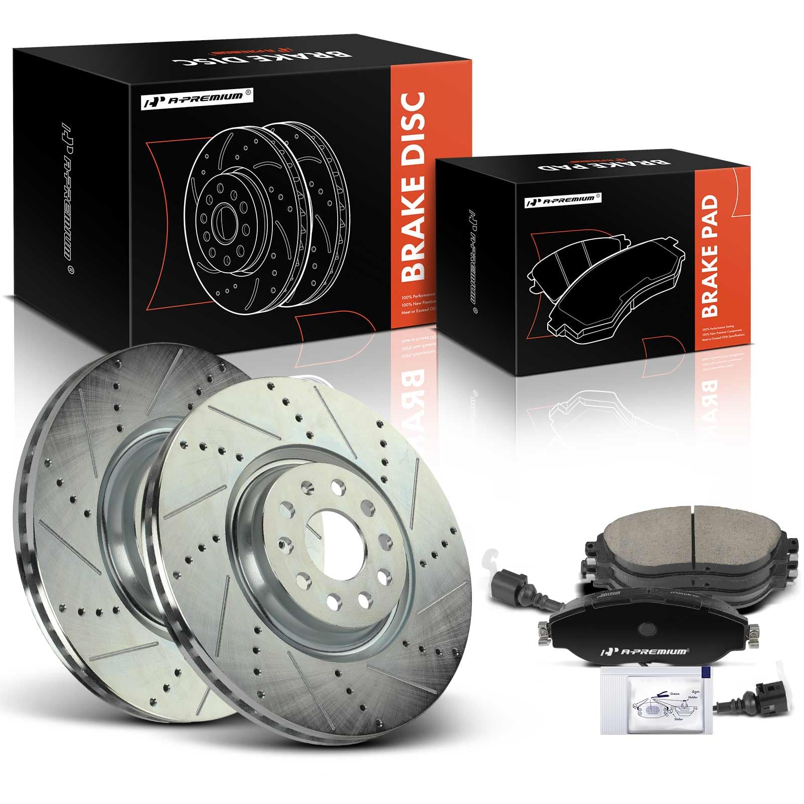A-Premium 13.39 in (340 mm) Front Drilled and Slotted Disc Brake Rotors ...