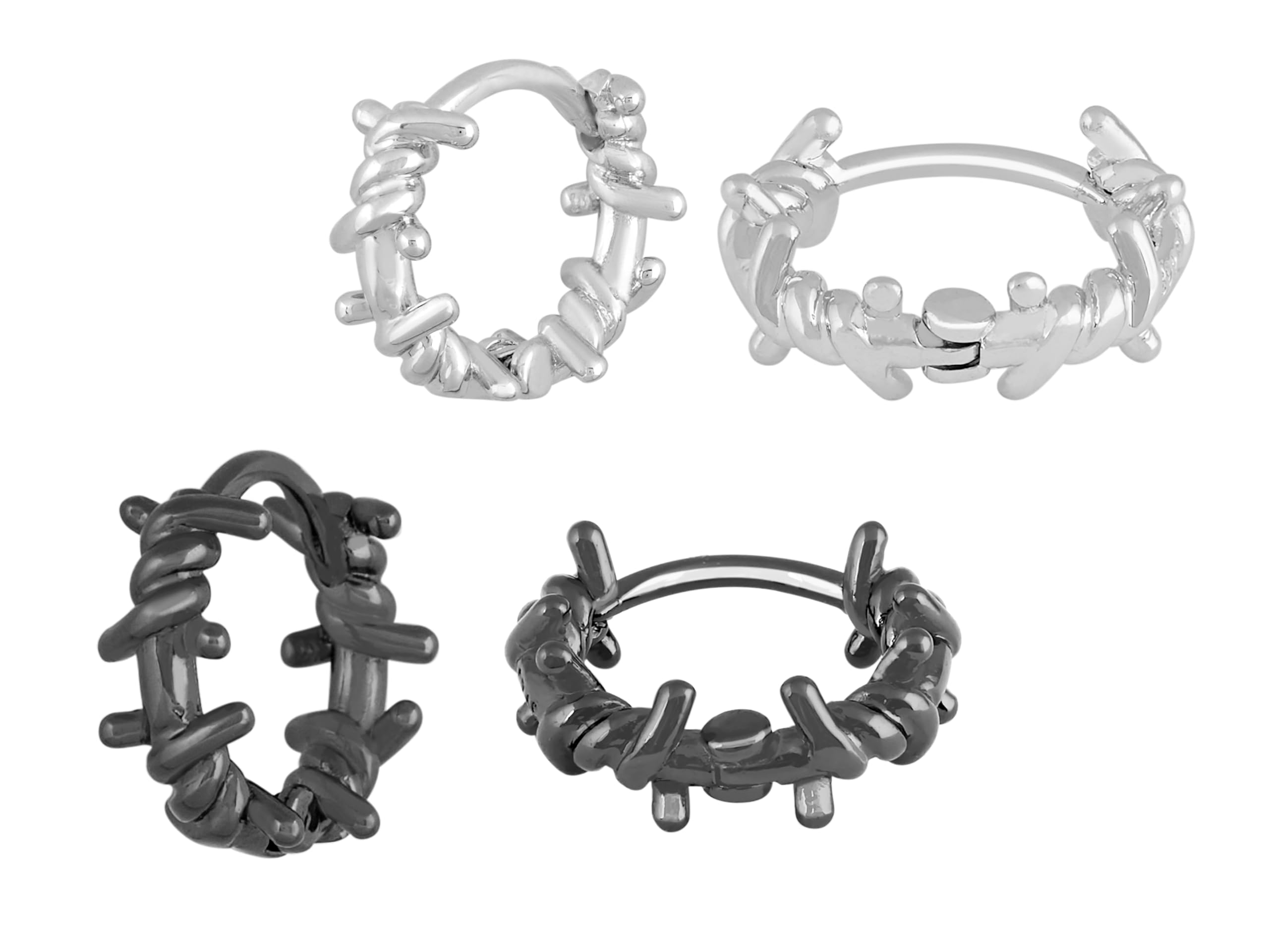 Amazon.com: Sacina Set of Silver-tone-tone and Black Barbed Wire Hoop ...