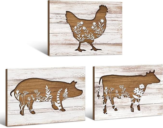 Amazon.com: Jetec 3 Pieces Farmhouse Kitchen Signs Cow Rooster and Pig ...