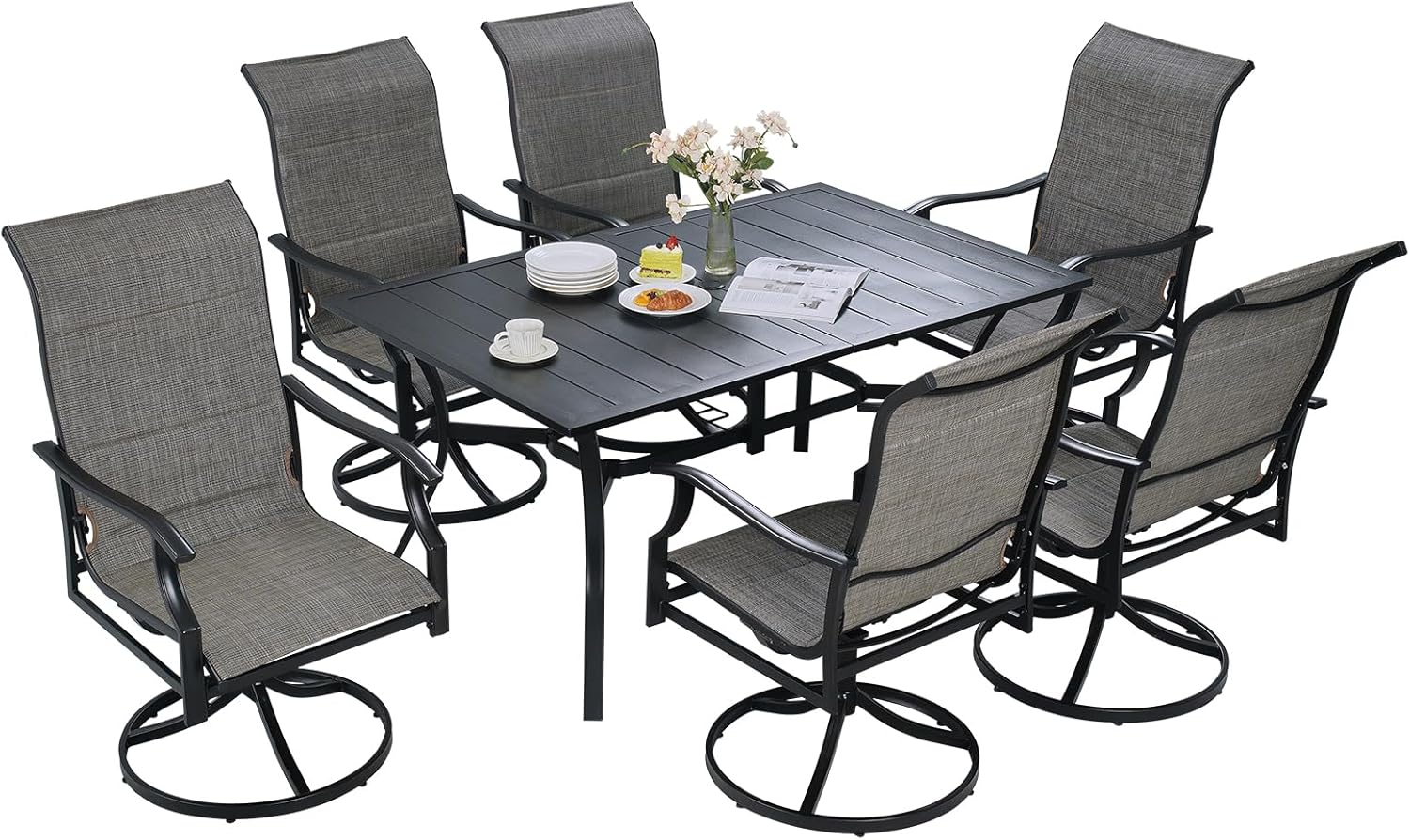 Amazon.com: VEVOR 7 Pieces Patio Dining Set, Outdoor Furniture Table ...
