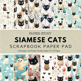 Siamese Cats Scrapbook Paper: 8"x8" Double-Sided Feline Paper Pad with ...