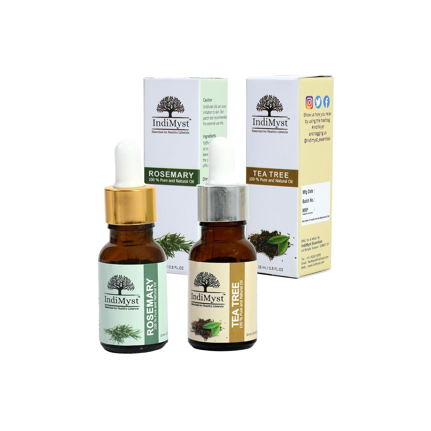 IndiMyst Super Saver Combo Rosemary & Tea Tree Essential Oils - 100% ...