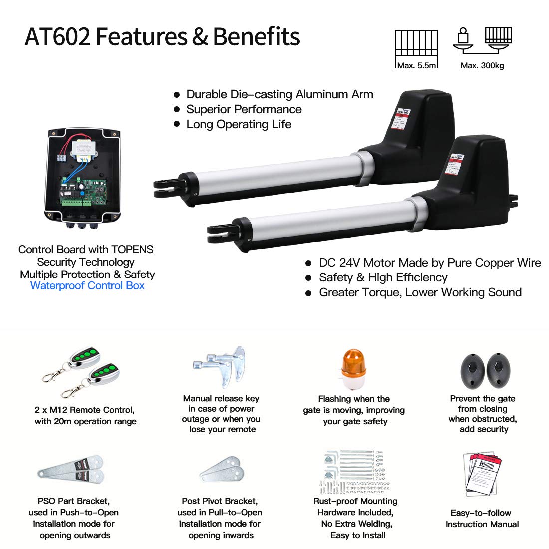 Buy TOPENS AT602 Automatic Gate Opener Kit Medium Duty Electric Dual ...