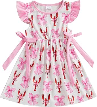 Amazon.com: Toddler Baby Girl Lobster Dress Outfit Pink Bow Crawfish ...