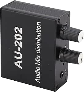 Mini Audio Splitter, 2 In/2 Out Stereo Amplified Mixer, Aluminum, with ...