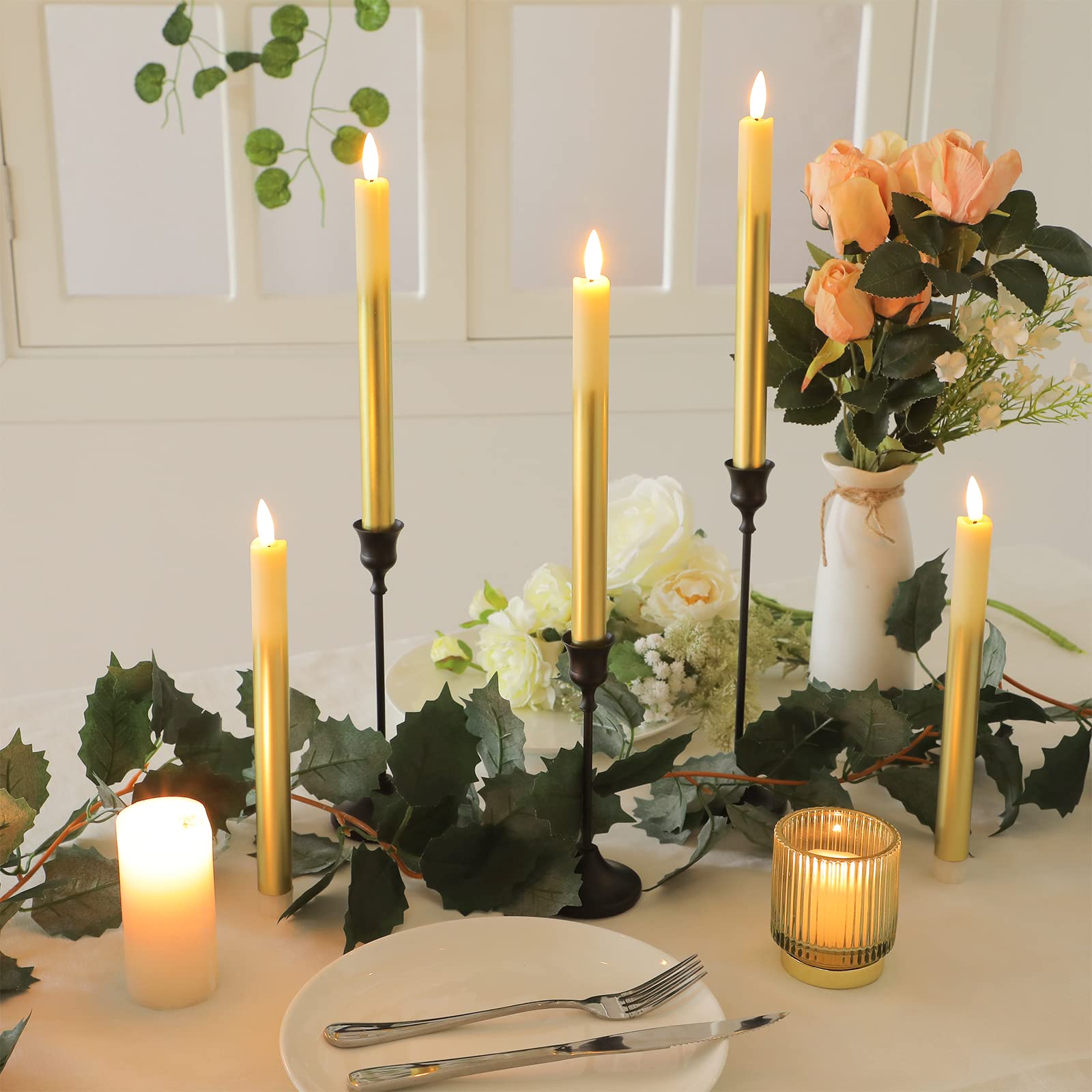 Buy 6 Pcs 9 Inch Flickering Flameless Taper Candles with Remote and ...