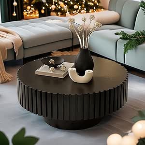 Amazon.com: Round Fluted Coffee Table Modern Handcraft Drum Chipboard ...