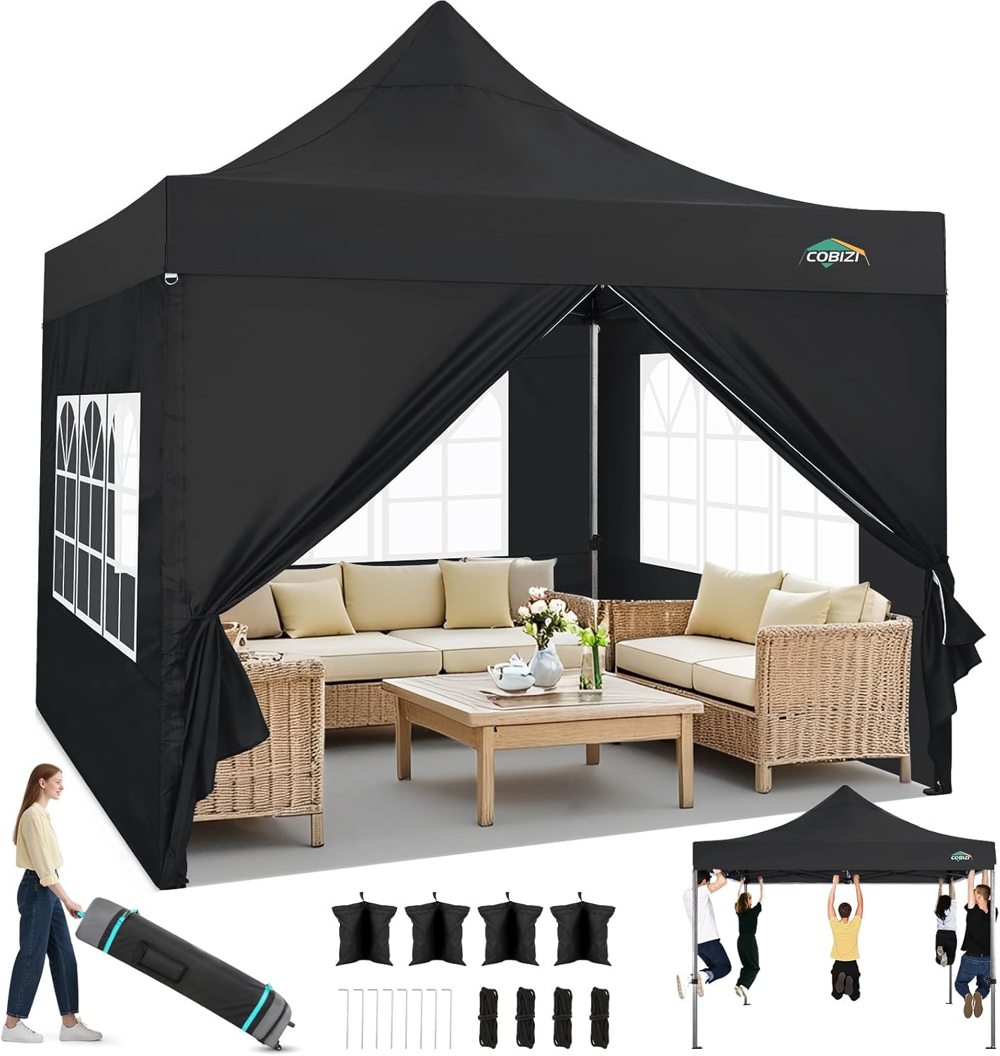 Amazon.com : COBIZI 10x10 Heavy Duty Pop up Canopy Tent with 4 ...