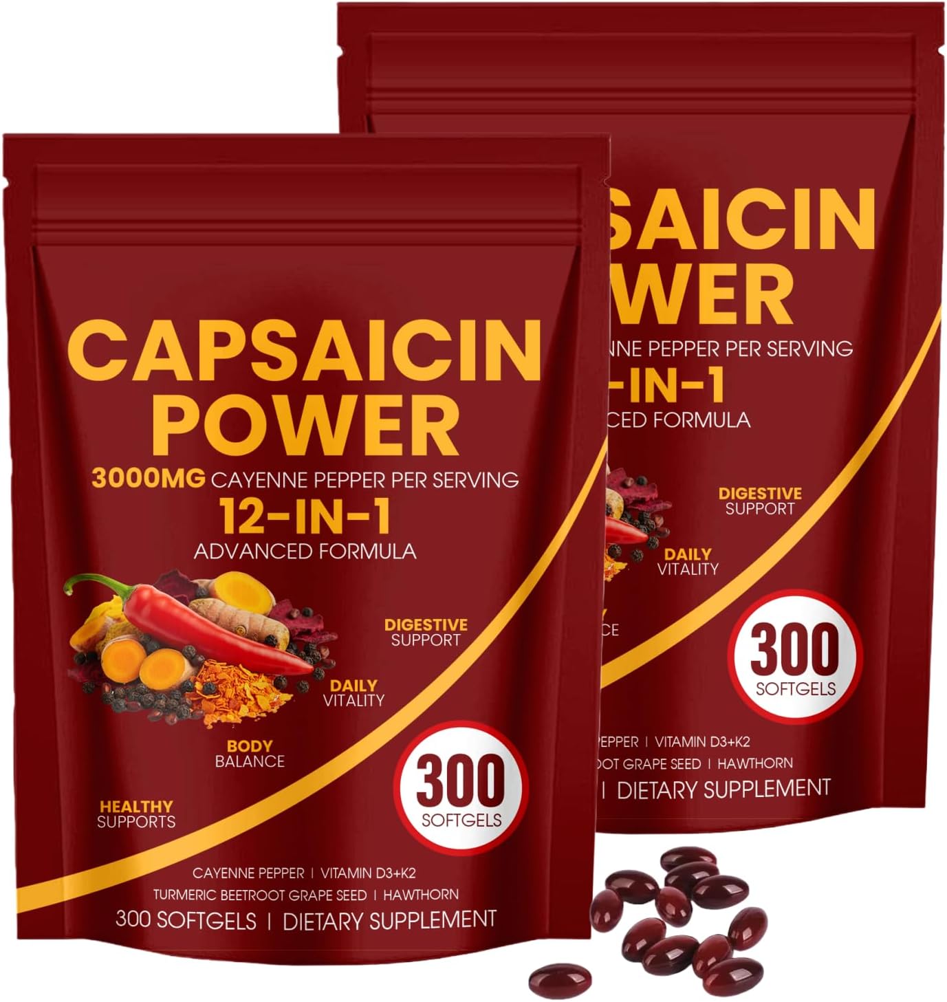 Amazon.com: Capsaicin Power, 12-in-1 Cayenne Pepper Softgels Supplement ...