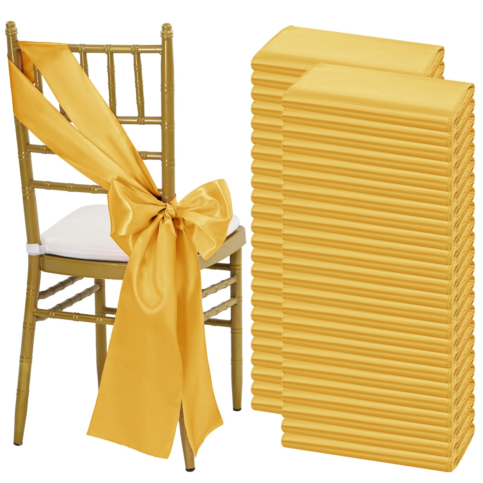 Amazon.com: LOKUME 100 PCS Satin Chair Sashes Bows, Gold Chair Ribbon ...