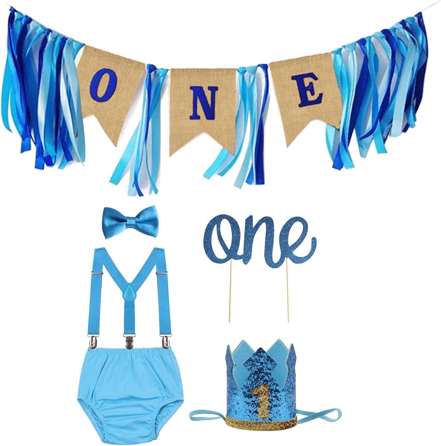 Amazon.com: GUCHOL First Birthday Cake Smash Decorations Suspenders Bow ...