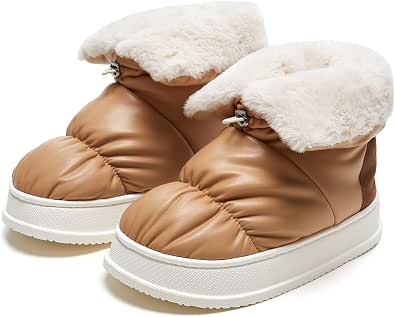 Amazon.com | utune Women Fuzzy Boots Plush PU Boots for Winter Outdoor ...