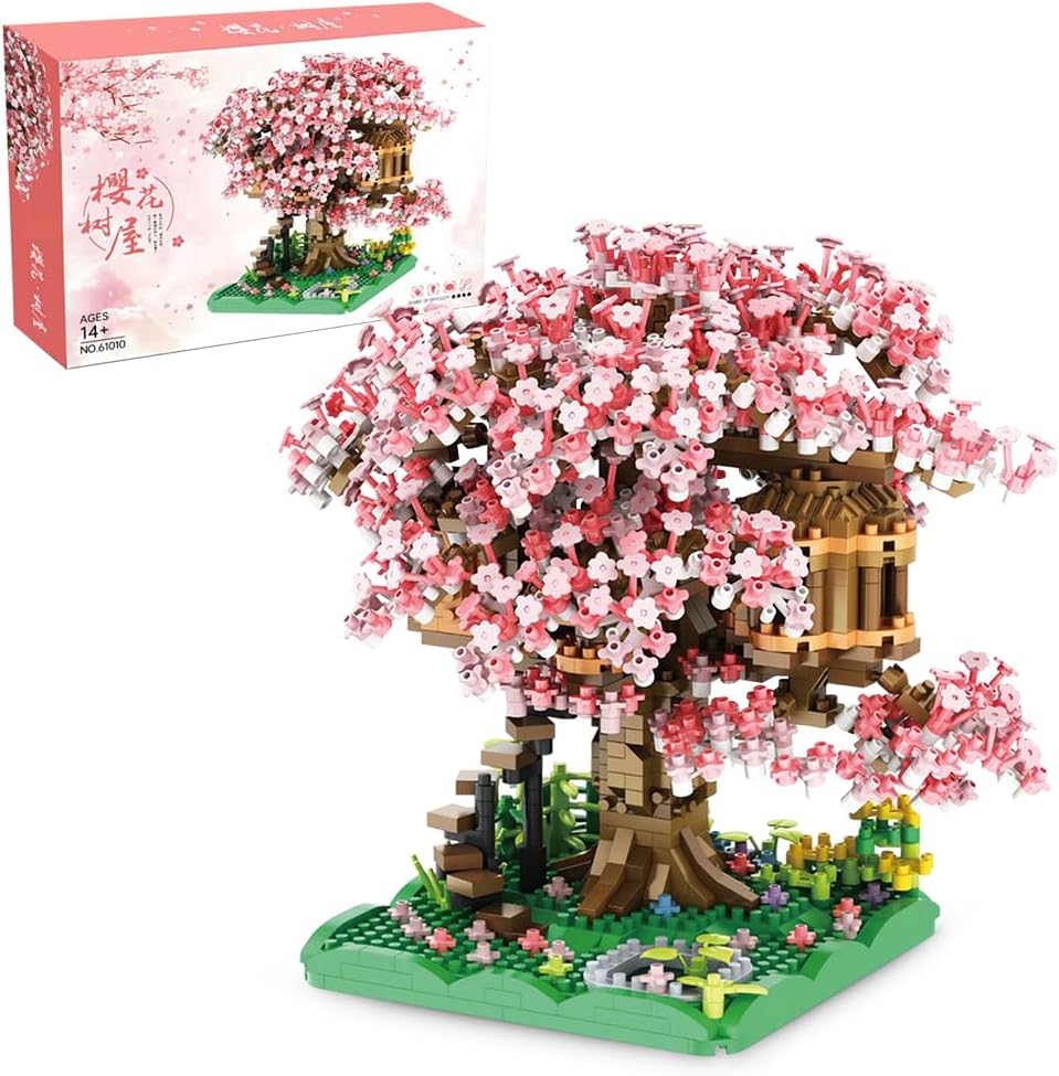 MIFKLMV Sakura Tree House Building Block Set, DIY Cherry Blossom Tree ...