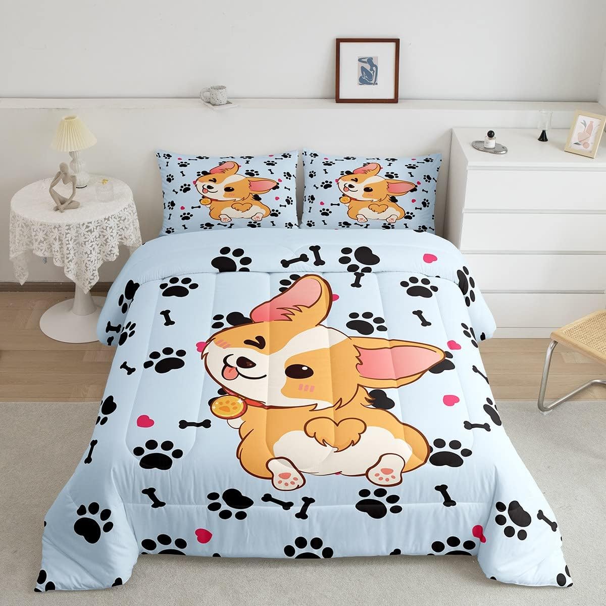Amazon.com: Castle Fairy Cute Corgi Bedding Set Queen Size,Cartoon Dog ...