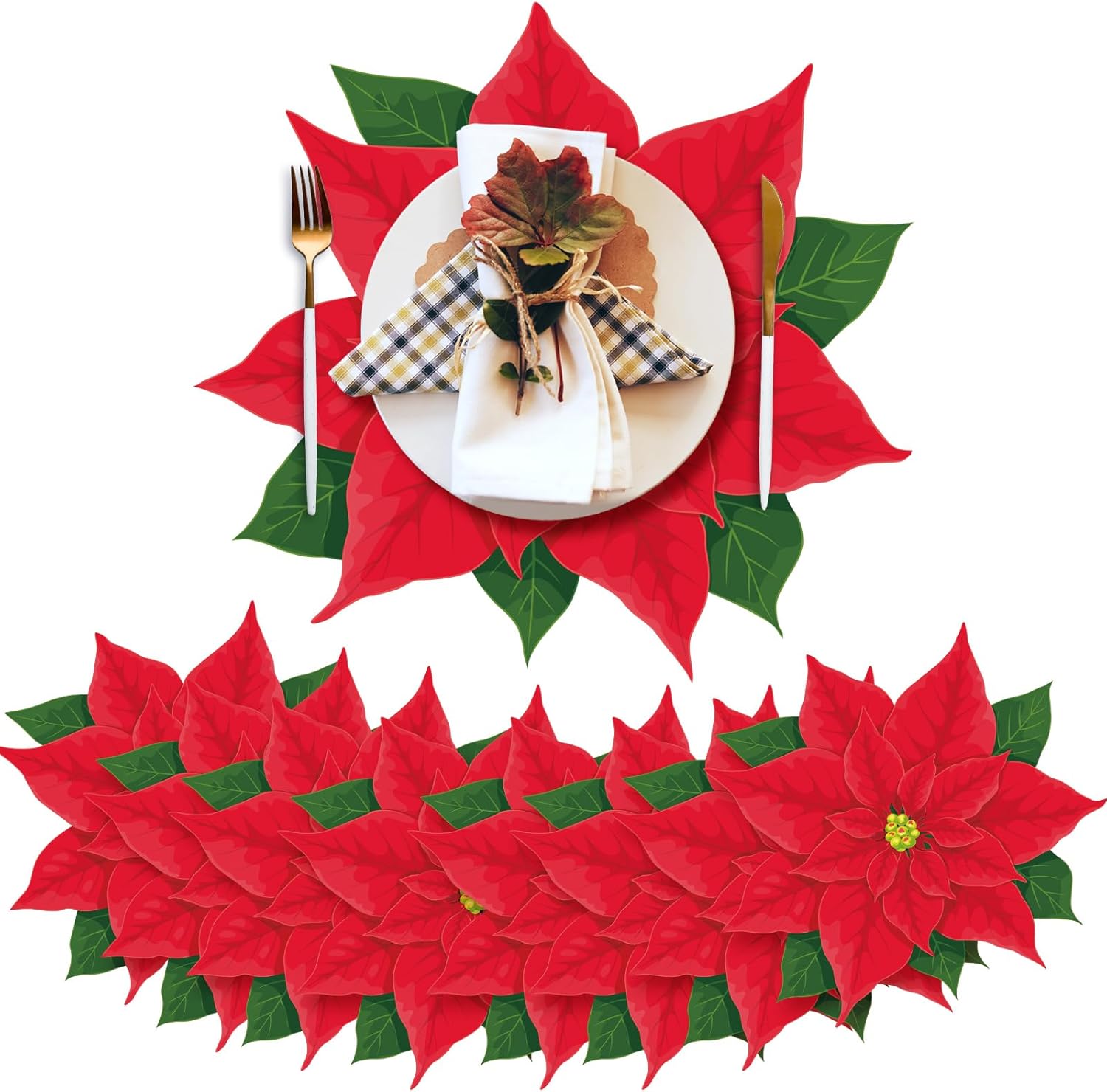 Amazon.com: 100 Pack Disposable Christmas Applique Poinsettia Red ...