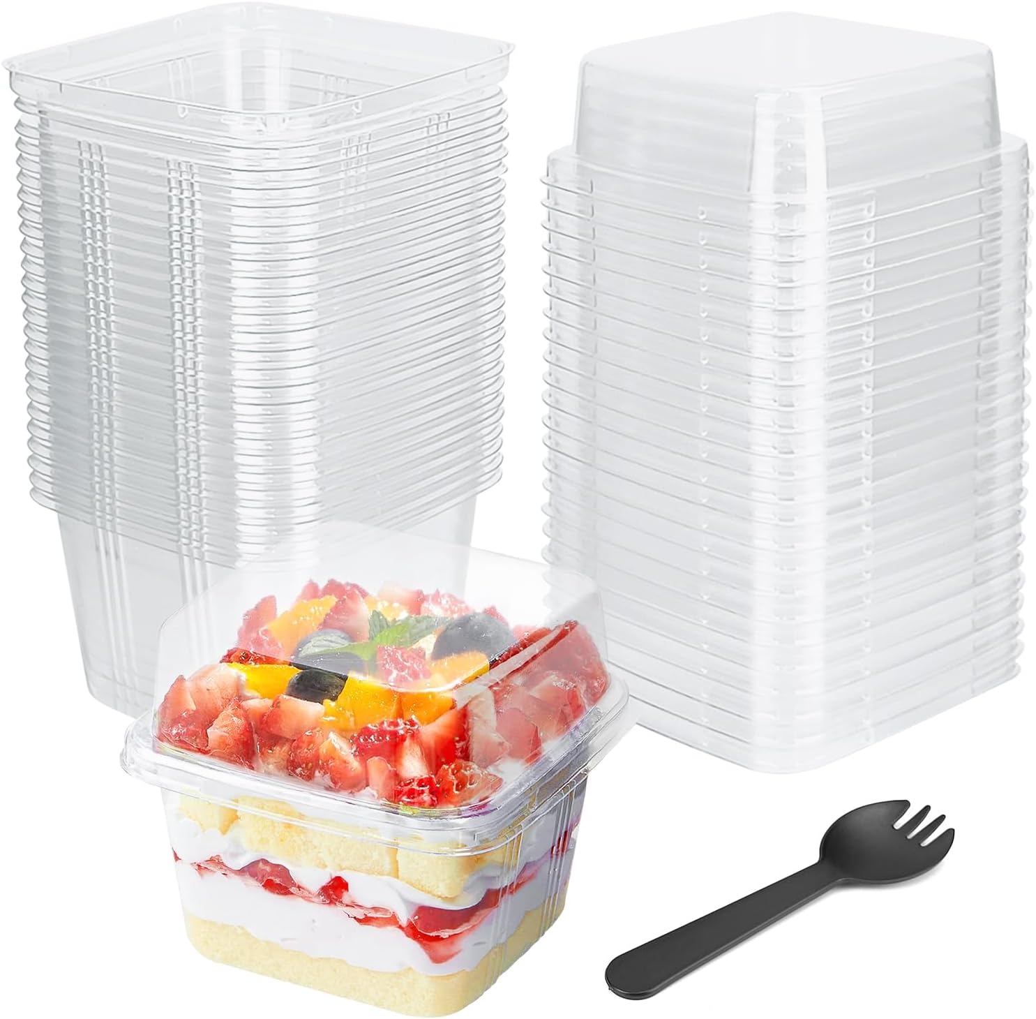 Amazon.com | YOIYINI 25Pcs 8oz Mini Square Clear Dessert Cups with Lids ...