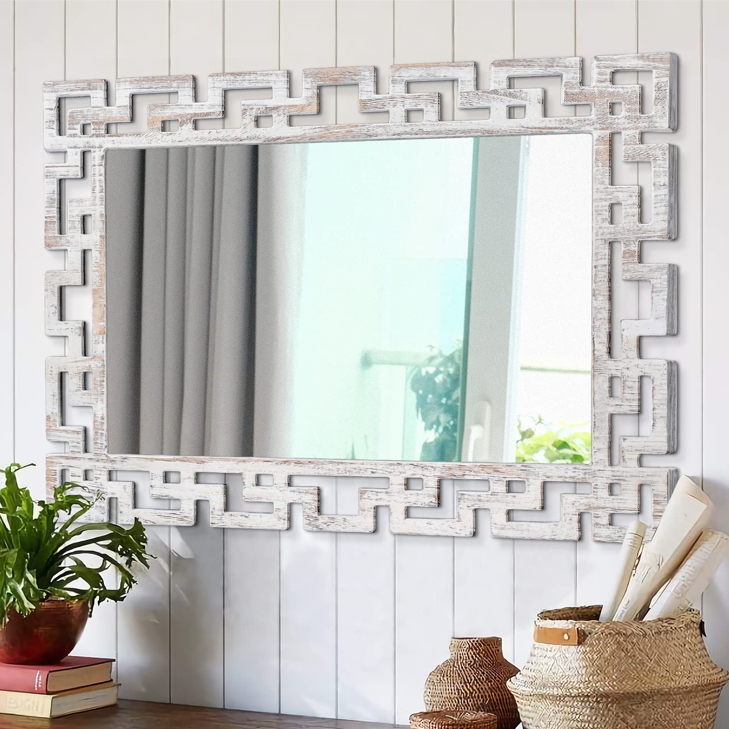 AAZZKANG Wall Mirror Decorative 65x45cm Large Rectangle Mirror Rustic ...