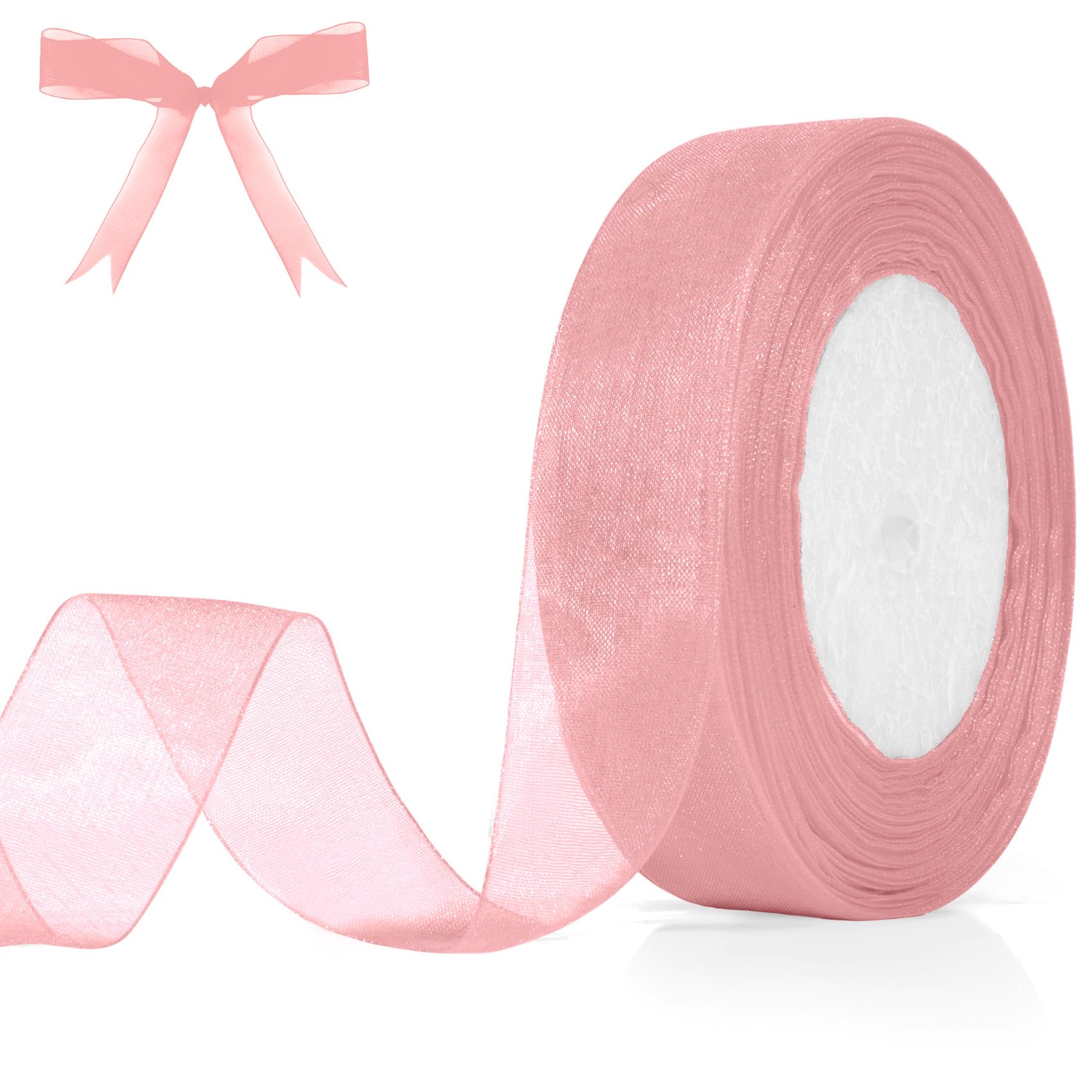 Amazon.com: Pink Ribbon 1 Inch Sheer Ribbon Pink Chiffon Ribbon Organza ...