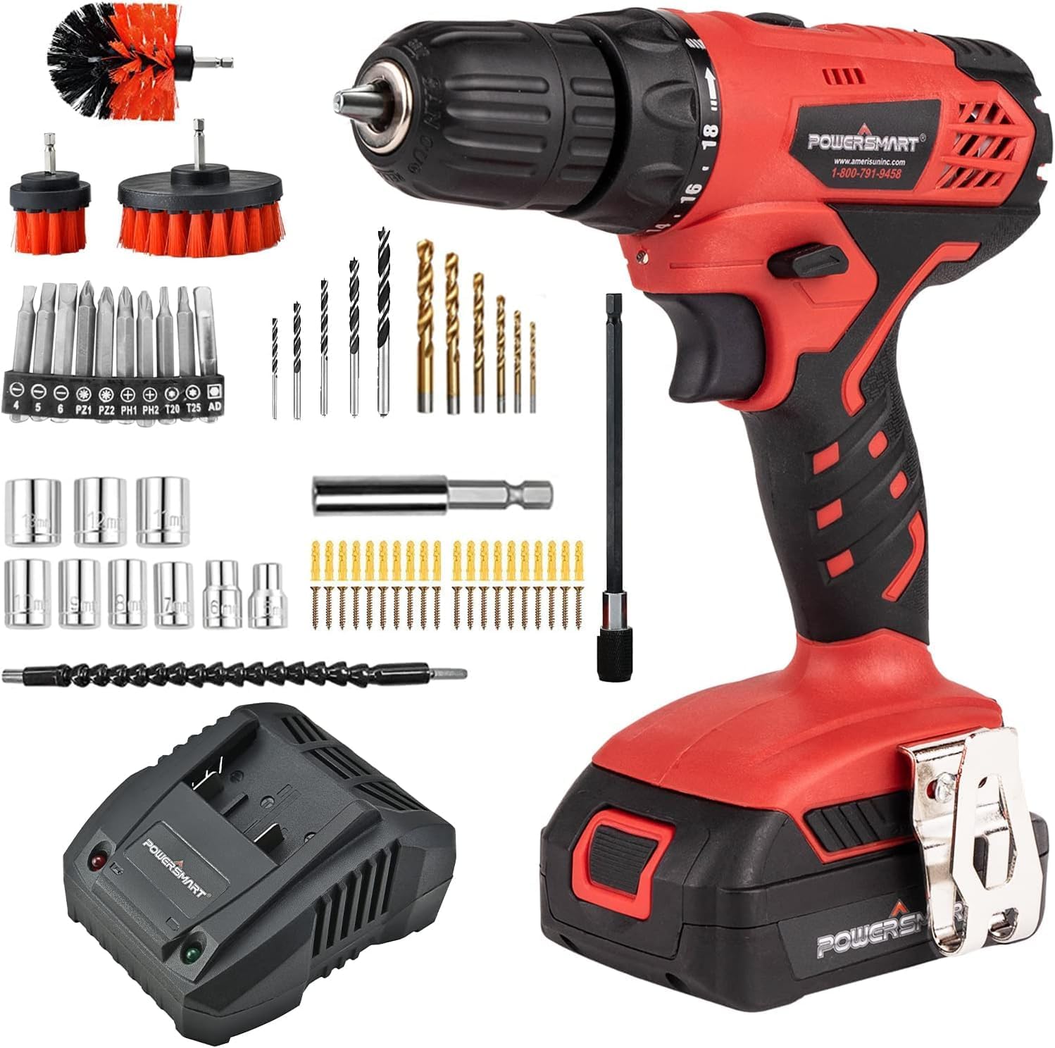 Amazon.com: PowerSmart 20V Cordless Hammer Drill 1/2-Inch, Max Torque ...