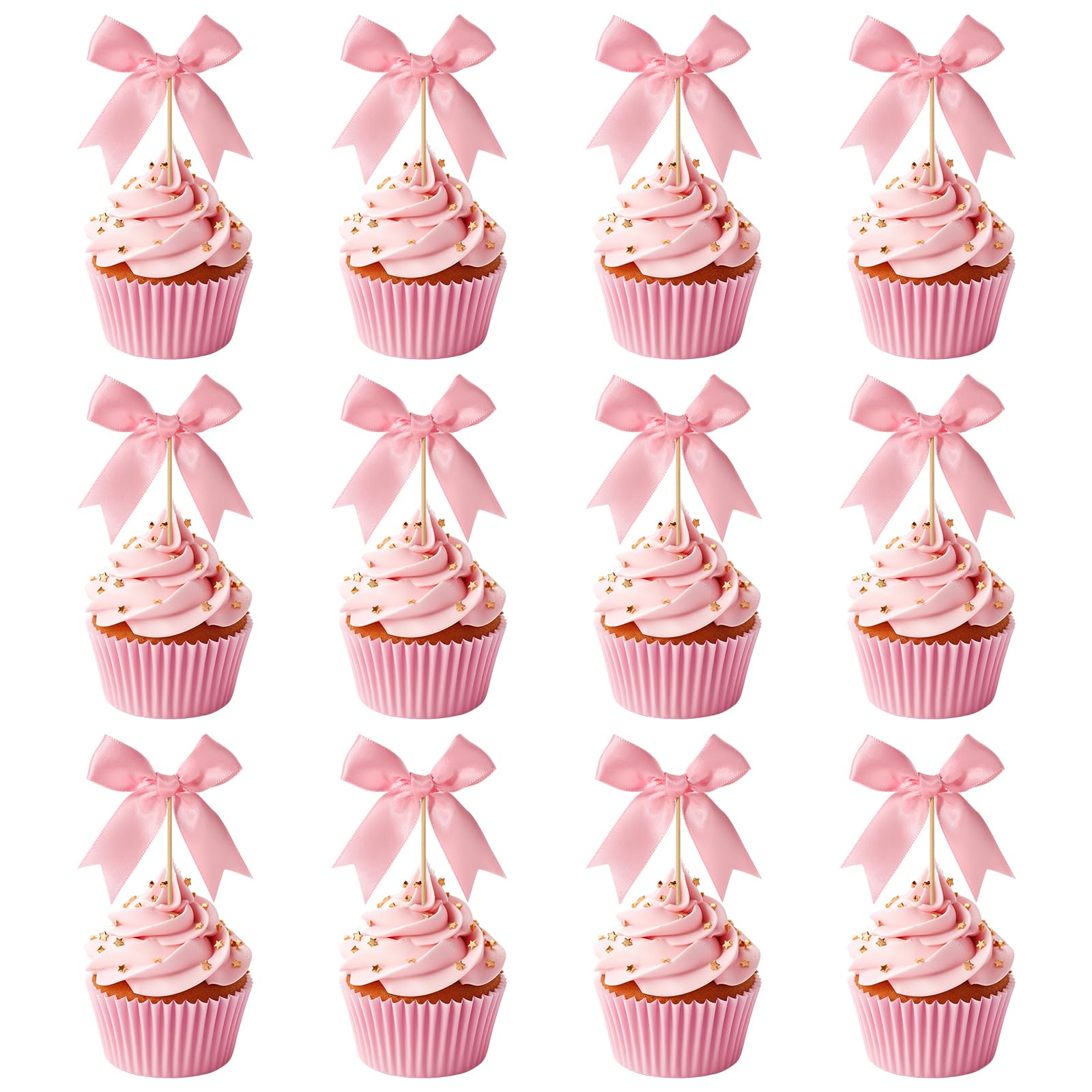 Snapklik.com : 12pcs Pink Bow Cupcake Toppers, Bowknot Cupcake Toppers ...