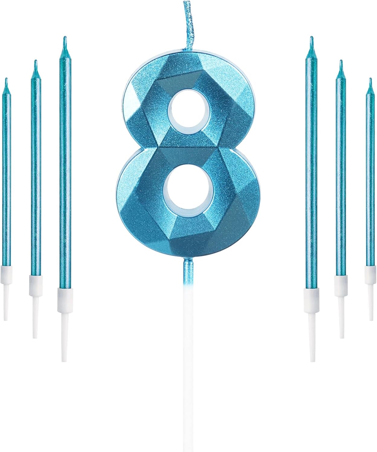 Amazon.com: Blue Birthday Candles Number 8 Candle with 6pcs Long ...