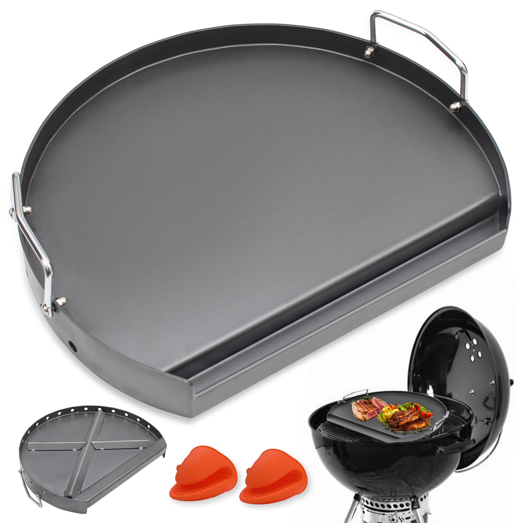Upgraded Universal Round Griddle with Grease Tray for Weber Kettle ...