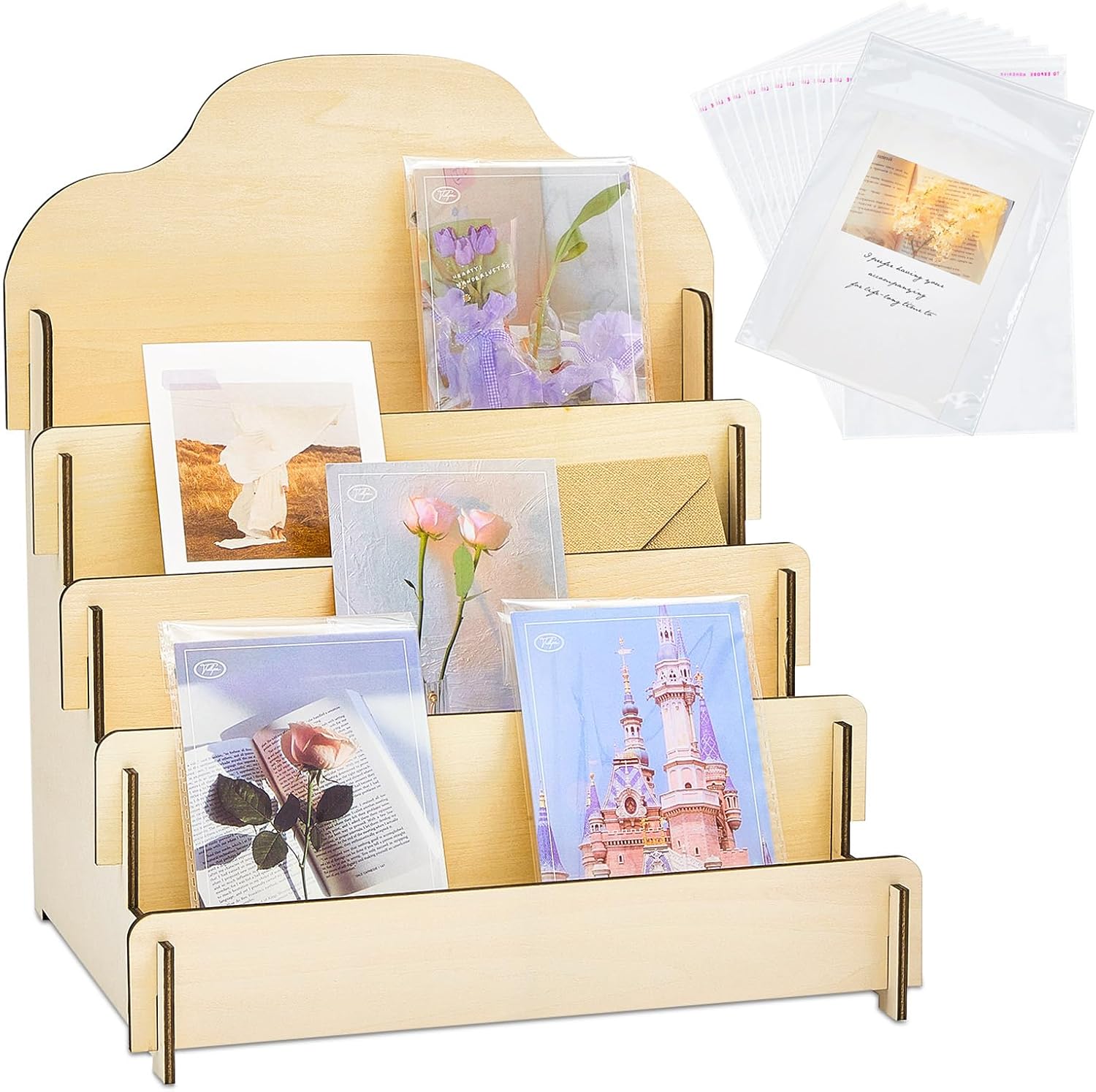Barydat 4 Tier Greeting Card Display Stand with 200 Pcs Clear ...
