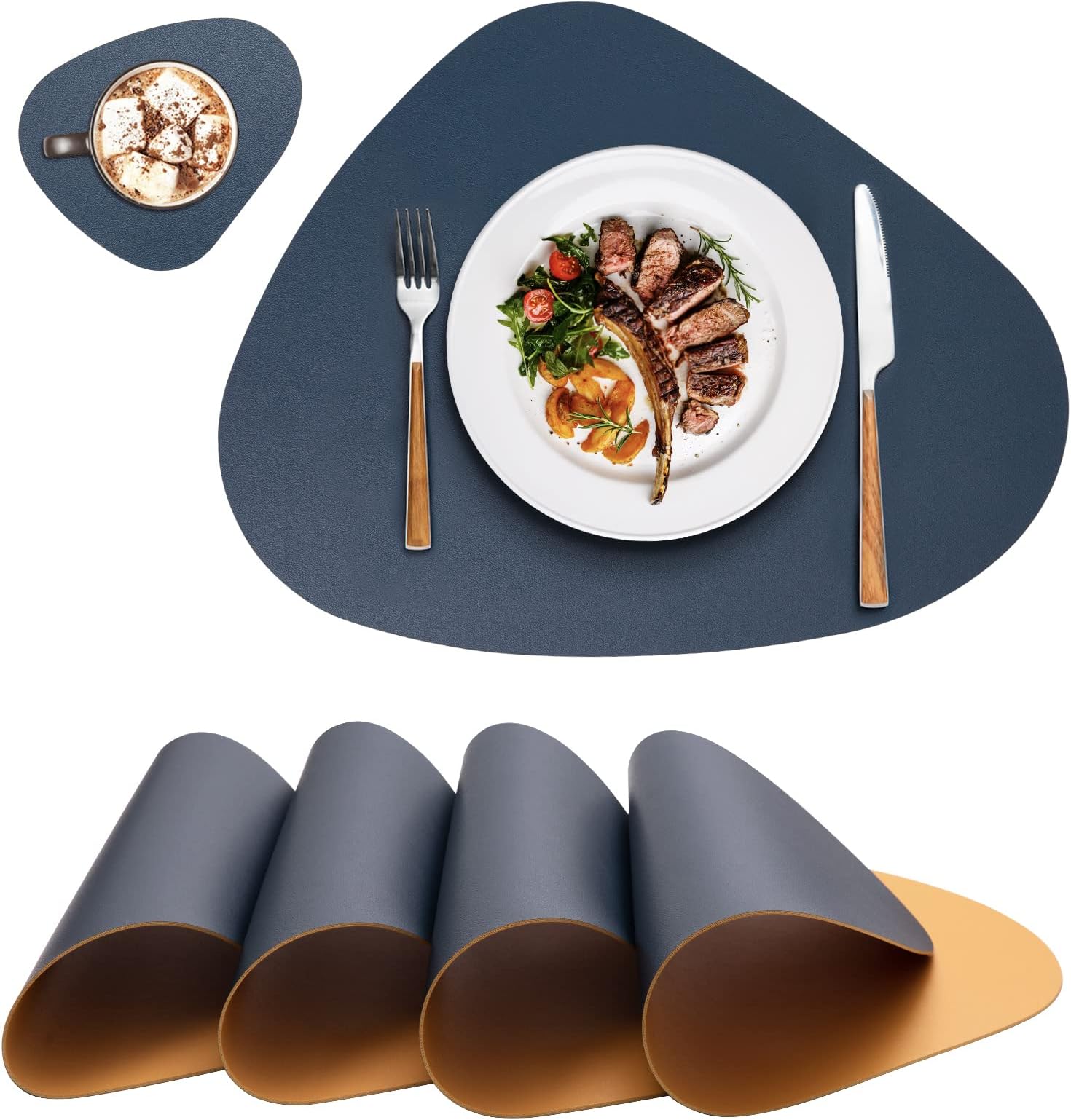 Sets de 4 Table Lavable Rond,Set Couverts de Table,Cuir Napperons ...