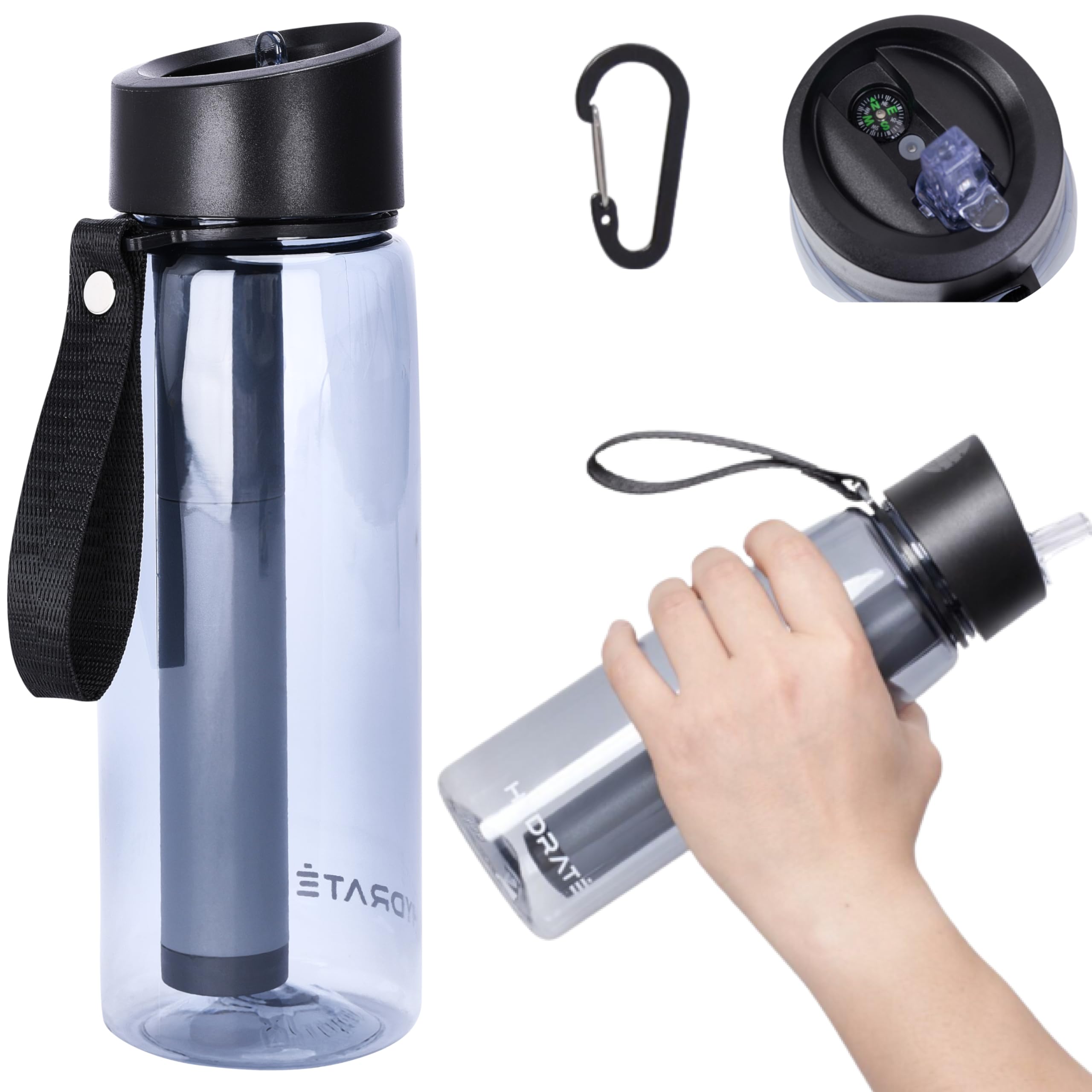 Amazon.com: 22oz Water Bottle with Filter, Compass & Hook - Advanced ...