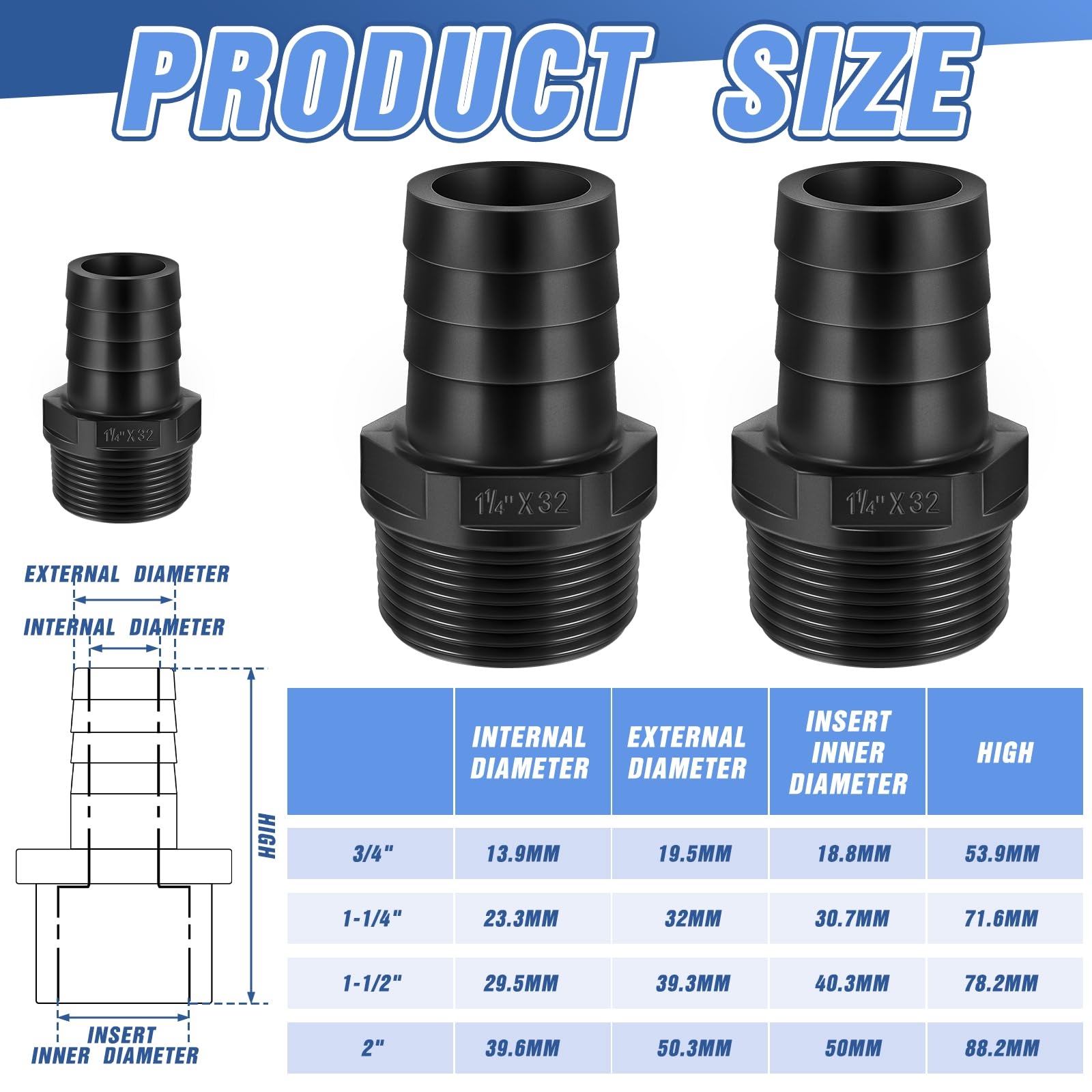 Snapklik.com : 2 Pieces Pool PVC Fittings 1-1/4" Adapter Barbed Hose ...