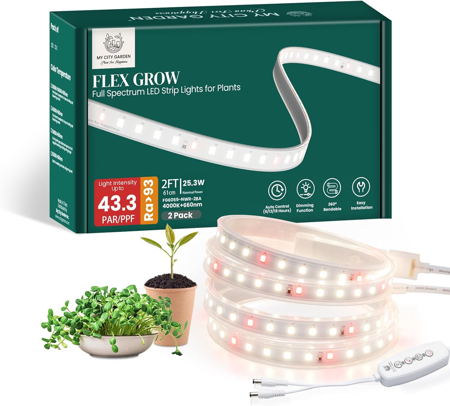 LED Grow Light Strips for Indoor Plant, CRI 97, 2FT 4000K Full Spectrum ...