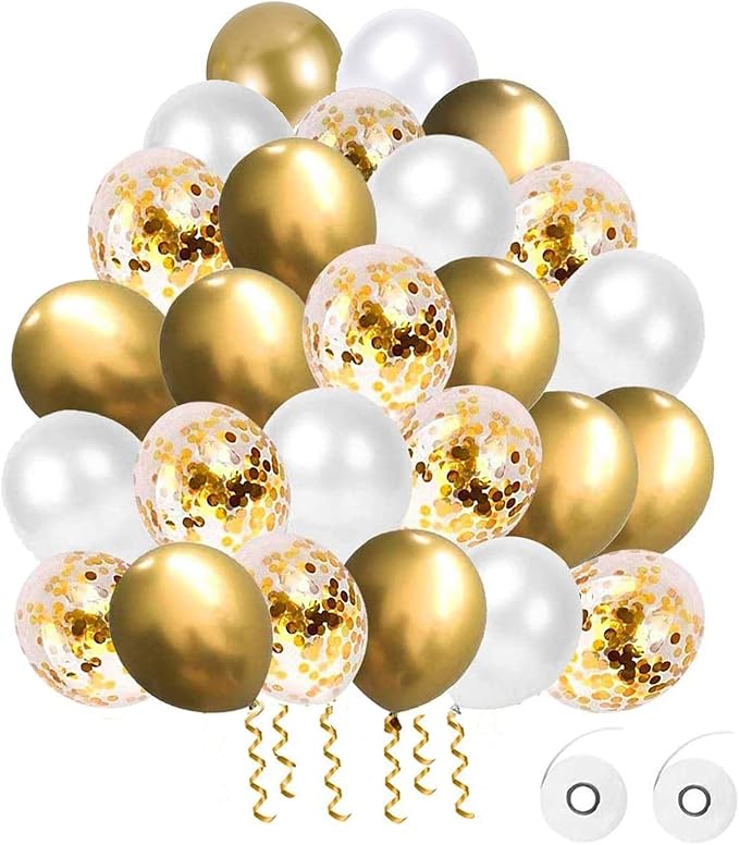 Flow.month 60Pcs Balloons Set, 12 Inches Gold Silver Metallic Latex ...